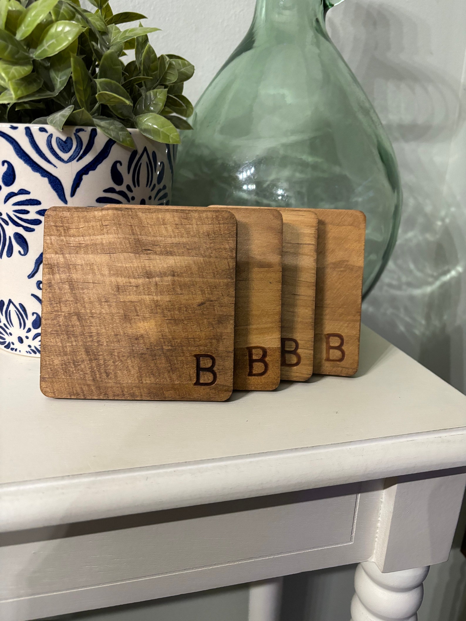 Initial Wood Coasters - Etsy