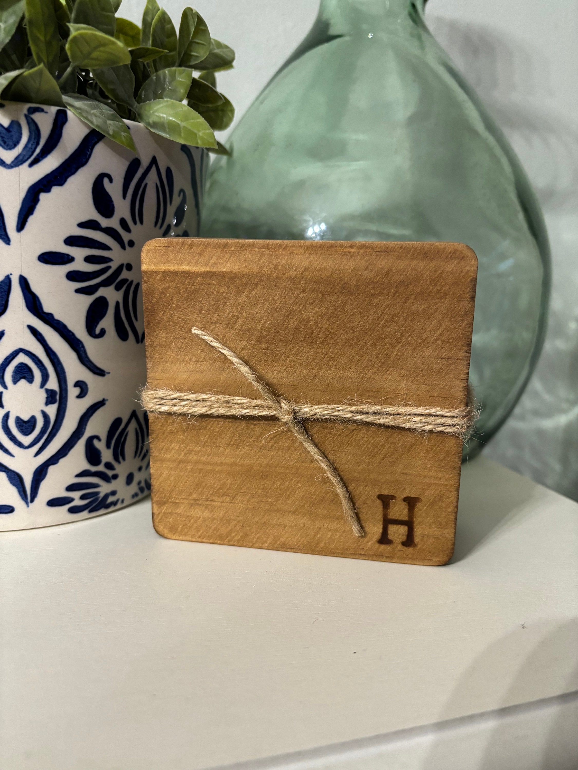 Initial Wood Coasters - Etsy
