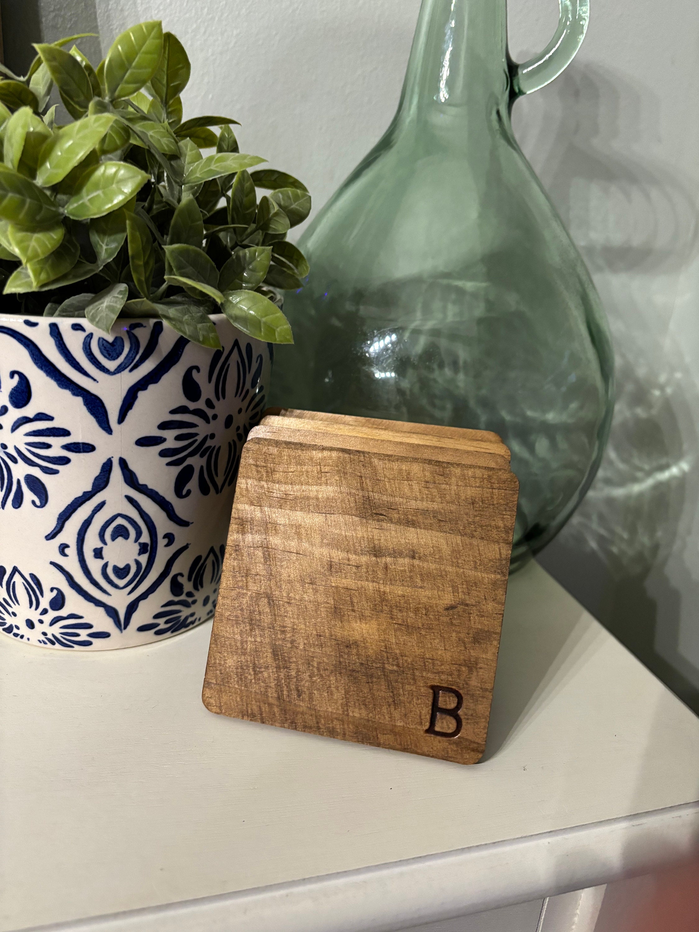 Initial Wood Coasters - Etsy