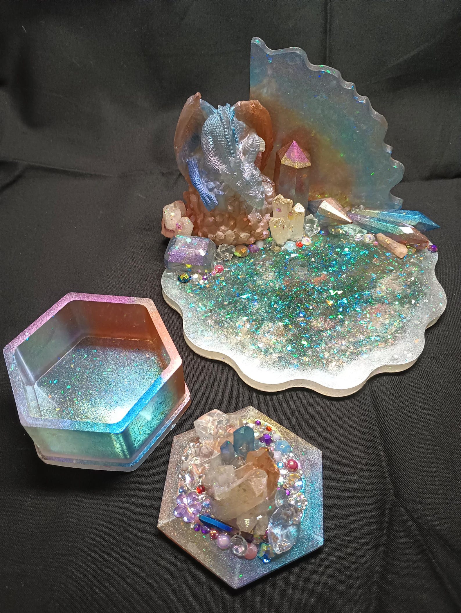 Rainbow Resin Crystal Dragon Tray With Jewelry Box - Etsy