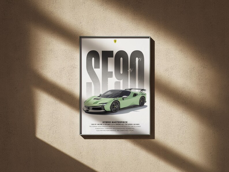 Ferrari SF90 Supercar Poster | Modern Automotive Wall Art (digital ...