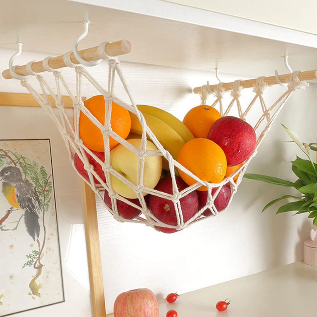 Hanging Fruit Hammock Fruit Storage Under Cabinet Macrame Fruit Hammock ...