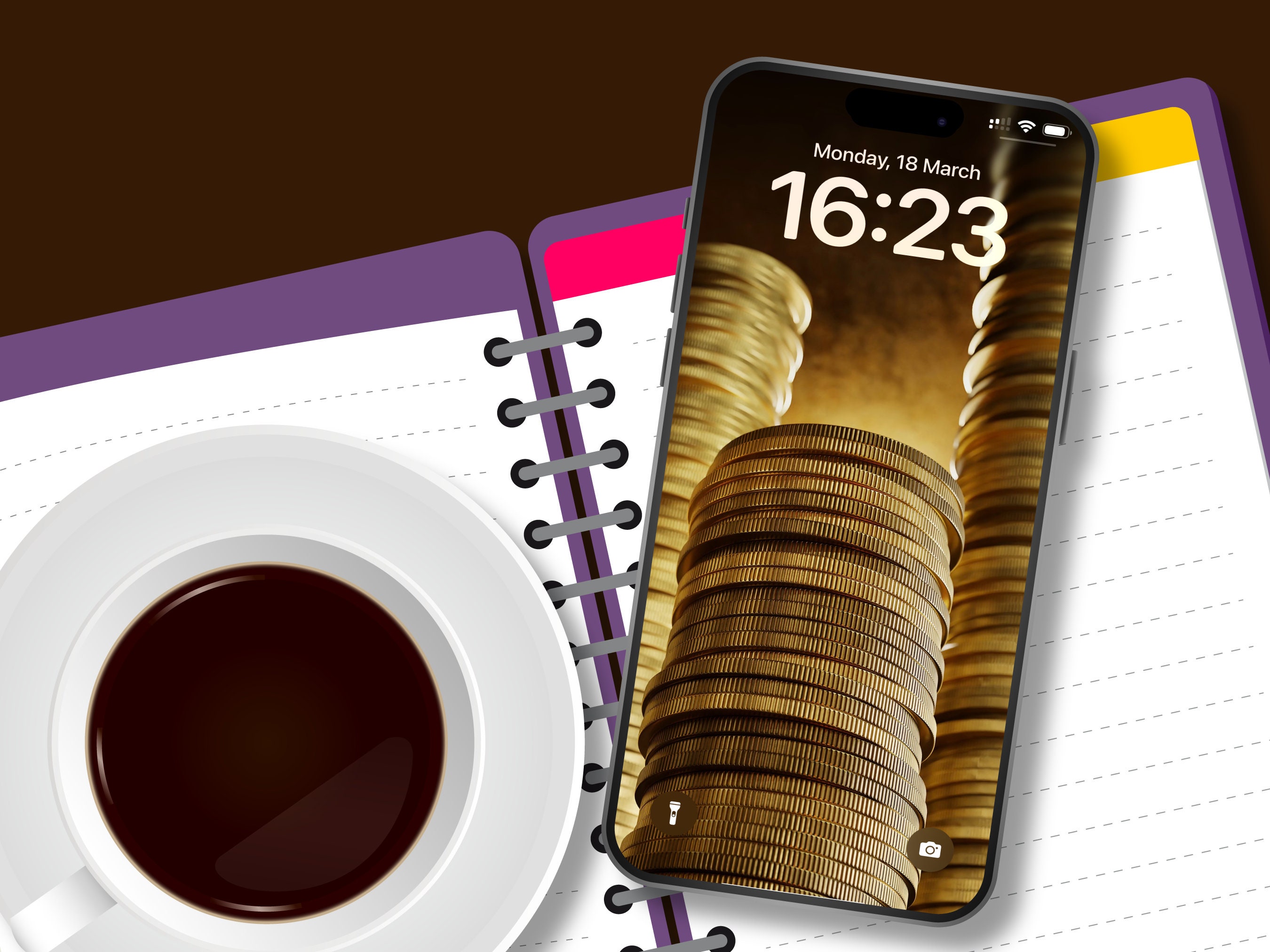 IPhone Wallpaper Full of Shiny Gold Coin Stacks, Minimalism Background ...