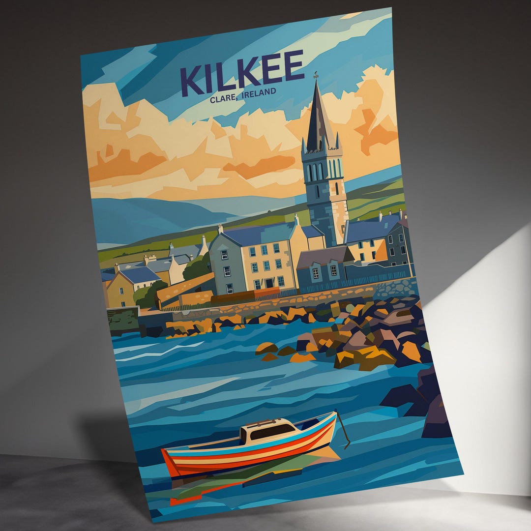 Kilkee Clare Ireland Scenic Poster, Coastal Village Landscape Art Print ...