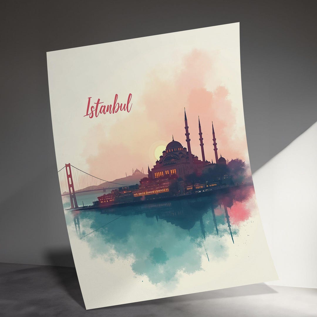 Istanbul Skyline Art Print, Digital Download, Sunset Cityscape Wall Art ...