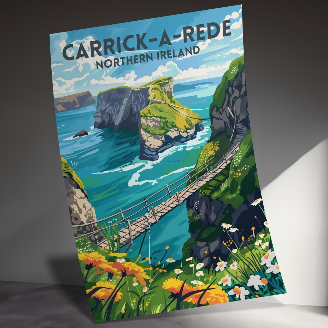 Northern Ireland Carrick-a-rede Digital Art Print, Coastal Landscape ...