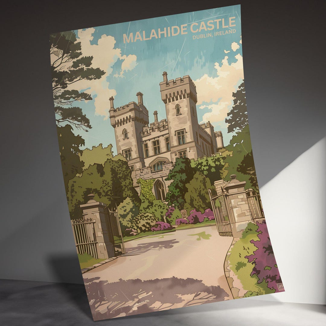 Malahide Castle Dublin Ireland Wall Art, Vintage Travel Poster, Digital ...