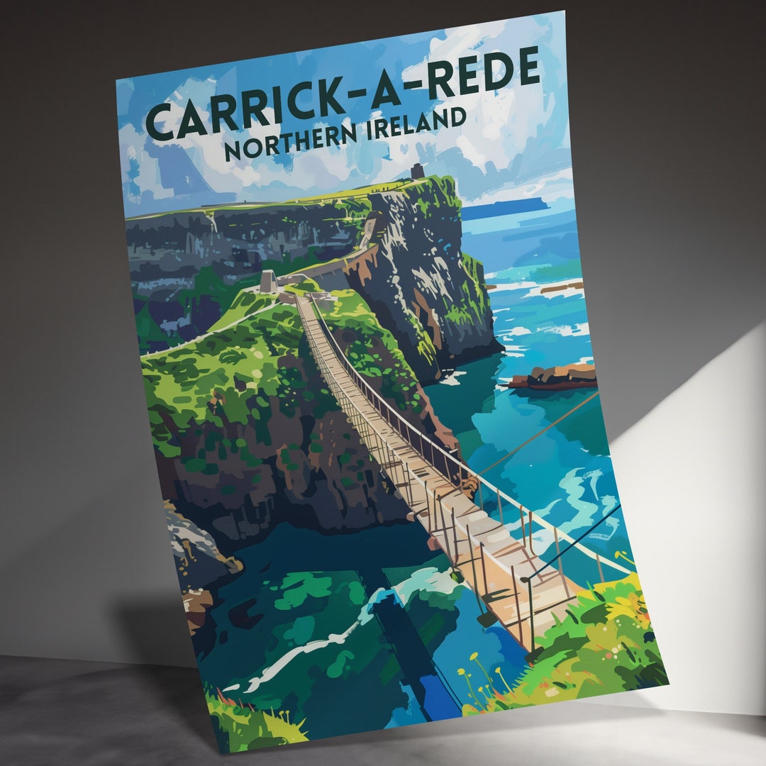 Carrick-a-rede Northern Ireland Digital Art Print, Scenic Coastal ...
