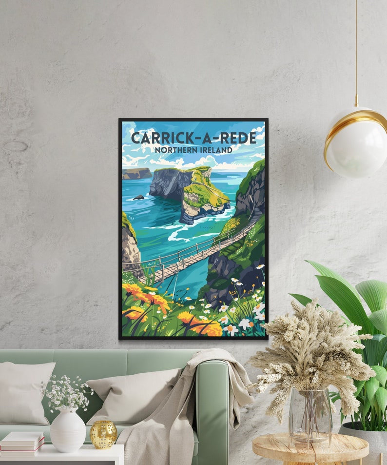 Northern Ireland Carrick-a-rede Digital Art Print, Coastal Landscape ...