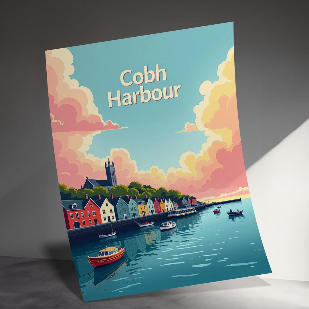 Cobh Harbour Digital Art Print Vibrant Coastal Landscape Download Irish ...