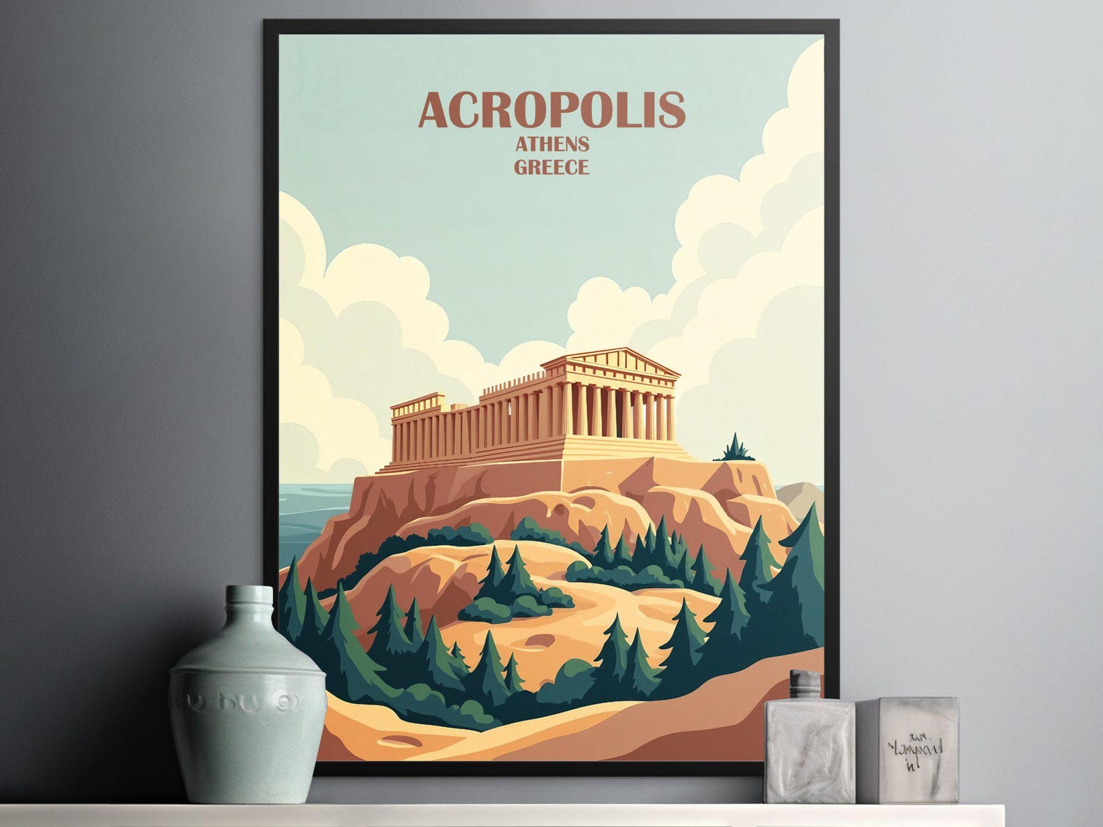 Vintage Acropolis Greece Art Print, Digital Download, Landscape ...