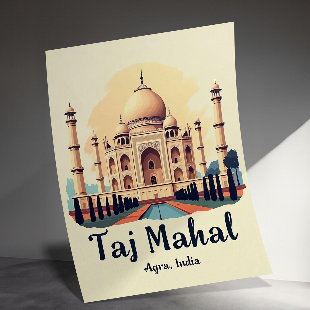Taj Mahal Digital Art Print, Wall Decor, Agra India Landmark, Travel ...