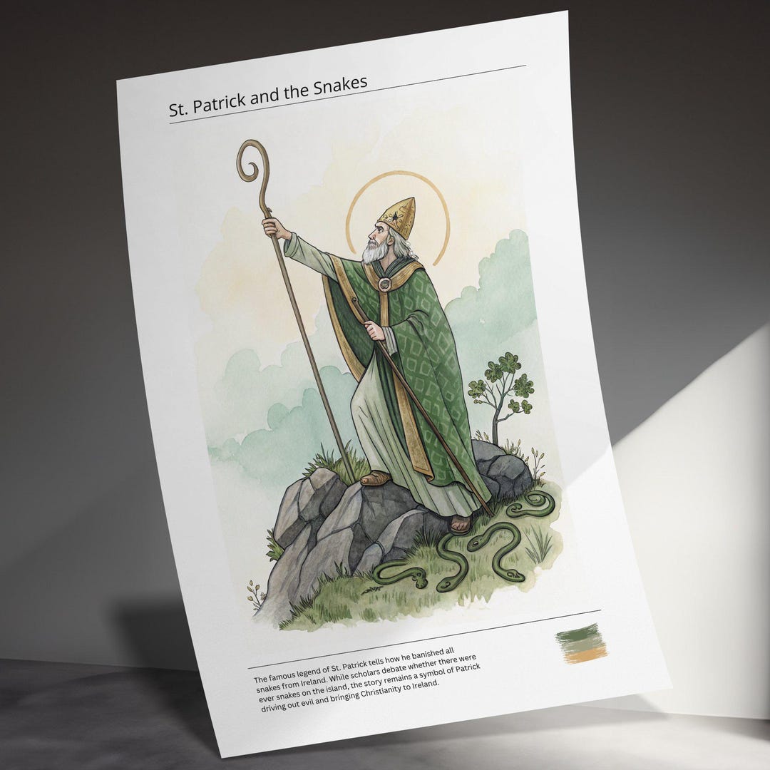St Patrick and the Snakes Poster Irish Folklore Print Celtic Mythology ...