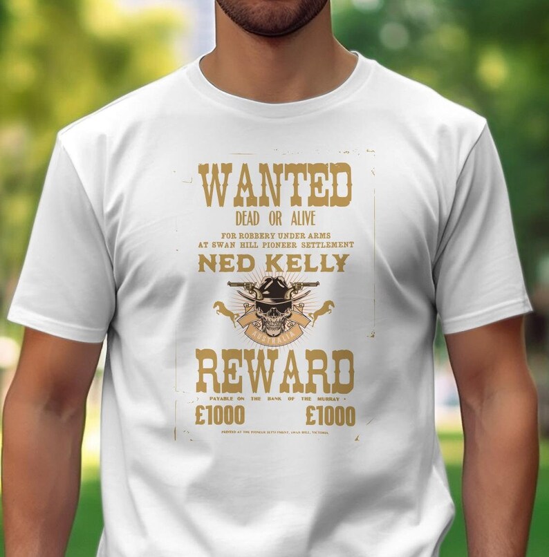 Vintage Ned Kelly Wanted Poster T-shirt, Australian Outlaw History Tee, Unisex Graphic Shirt ...