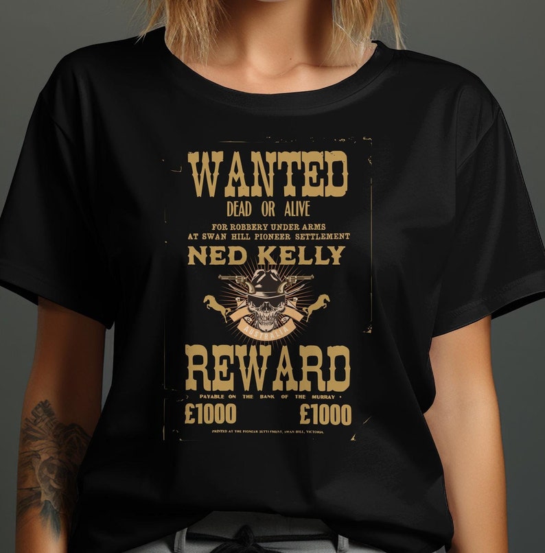 Vintage Ned Kelly Wanted Poster T-shirt, Australian Outlaw History Tee, Unisex Graphic Shirt ...