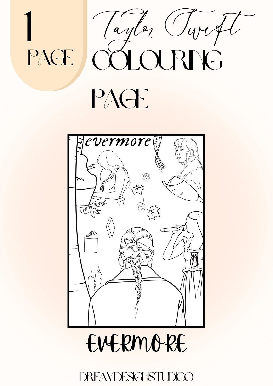 EVERMORE TAYLOR SWIFT Colouring Page 3 - Etsy