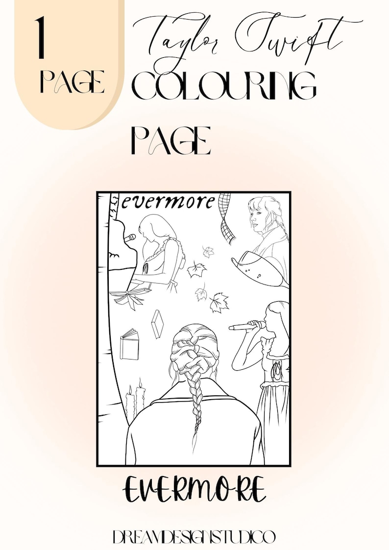 EVERMORE TAYLOR SWIFT Colouring Page 3 - Etsy