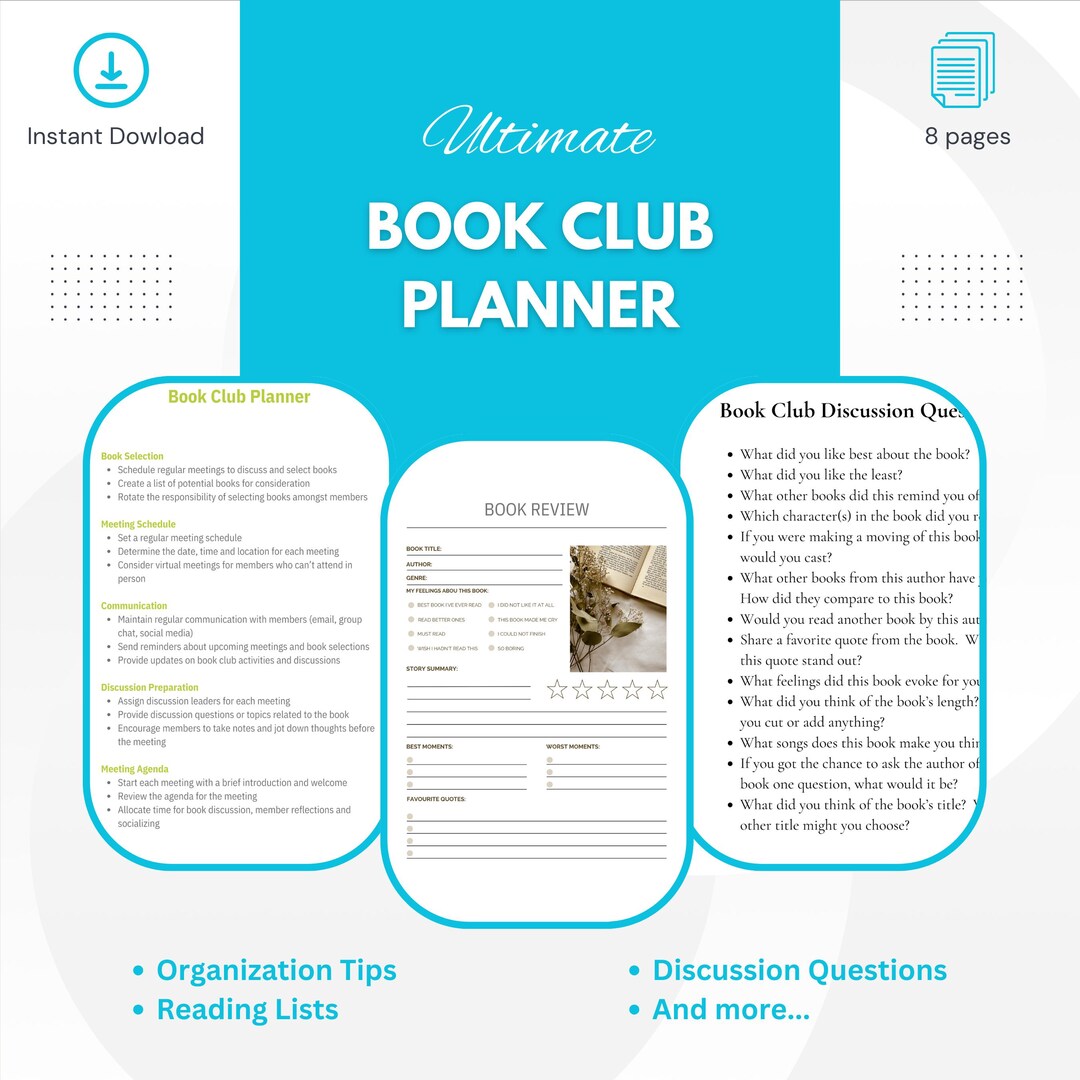Ultimate Book Club Planner, Printable Reads Tracker, Reading Group ...