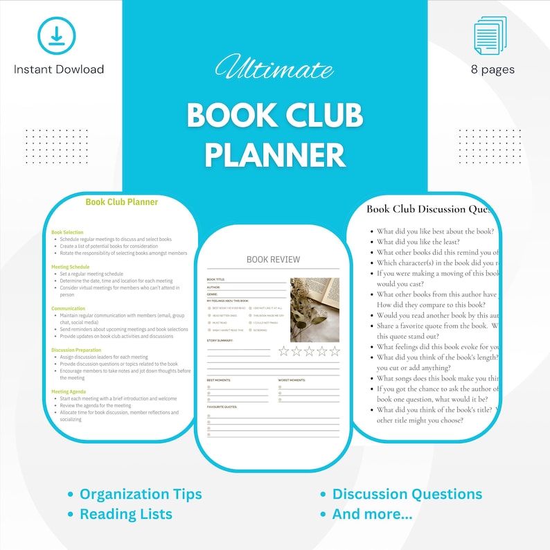 Ultimate Book Club Planner, Printable Reads Tracker, Reading Group ...