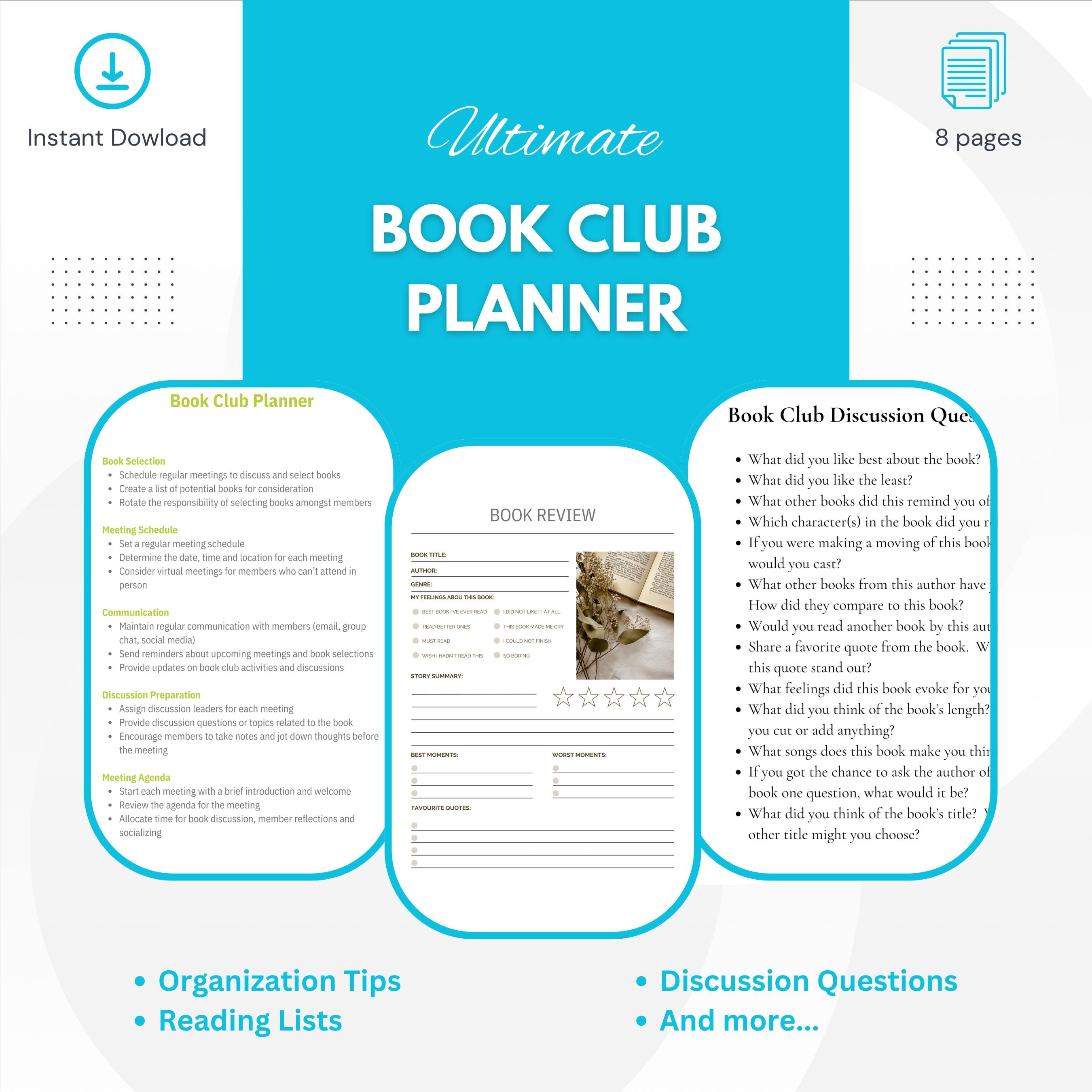Ultimate Book Club Planner, Printable Reads Tracker, Reading Group ...