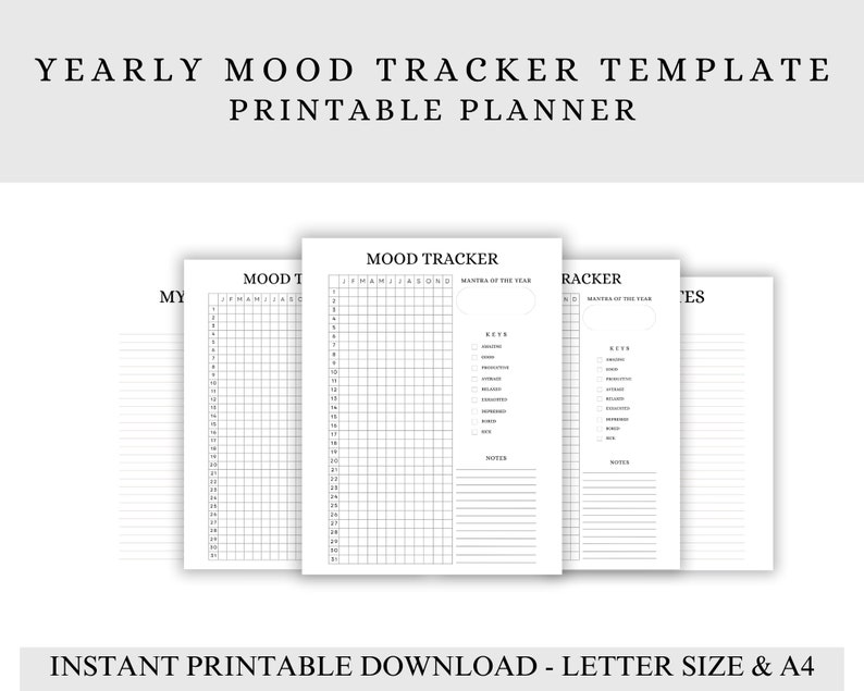 Yearly Mood Tracker Planner Template Printable Mood Tracker for Daily ...