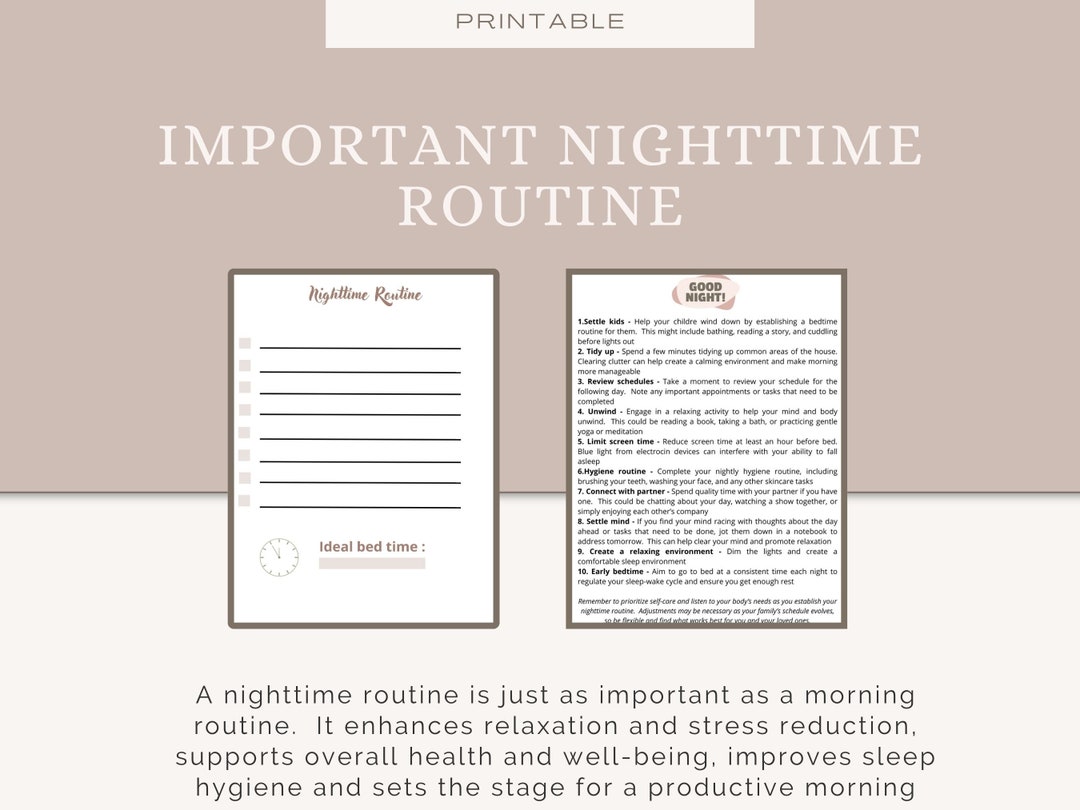 Printable Nighttime Routine Designed to Maximize Overall Well-being ...