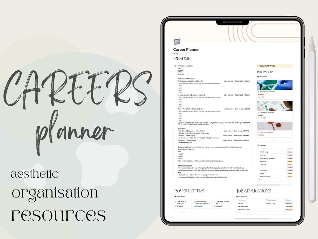 Notion Template, Careers Planner, Aesthetic Careers Planner, Notion ...