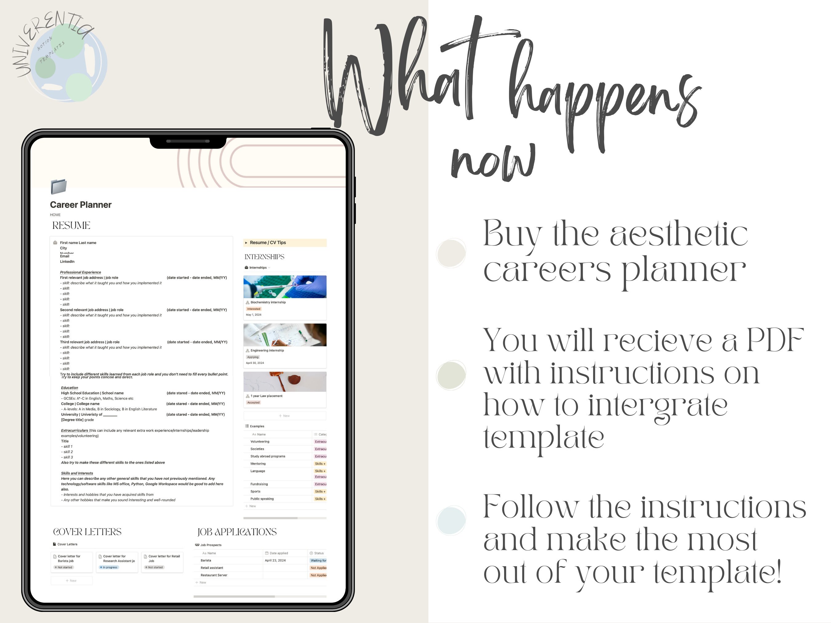 Notion Template, Careers Planner, Aesthetic Careers Planner, Notion Dashboard - Etsy