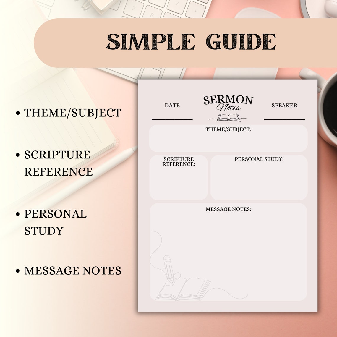 Digital Sermon Note Template/printable Sermon Note Journal/ Sermon Note ...