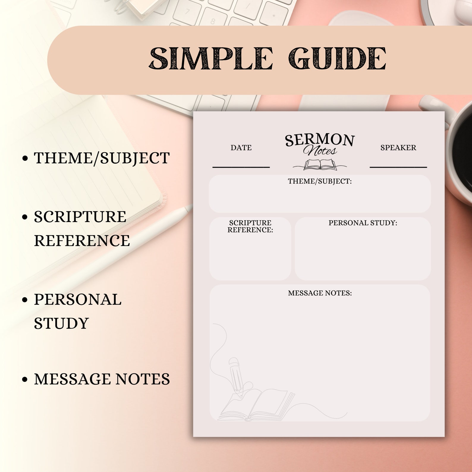 Digital Sermon Note Template/printable Sermon Note Journal/ Sermon Note ...