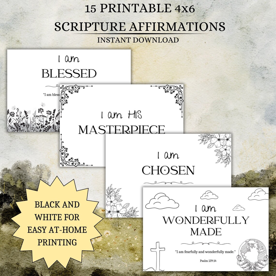 4x6 Printable Bible Scripture Cards, 15 Bible Verse Cards, Scripture ...