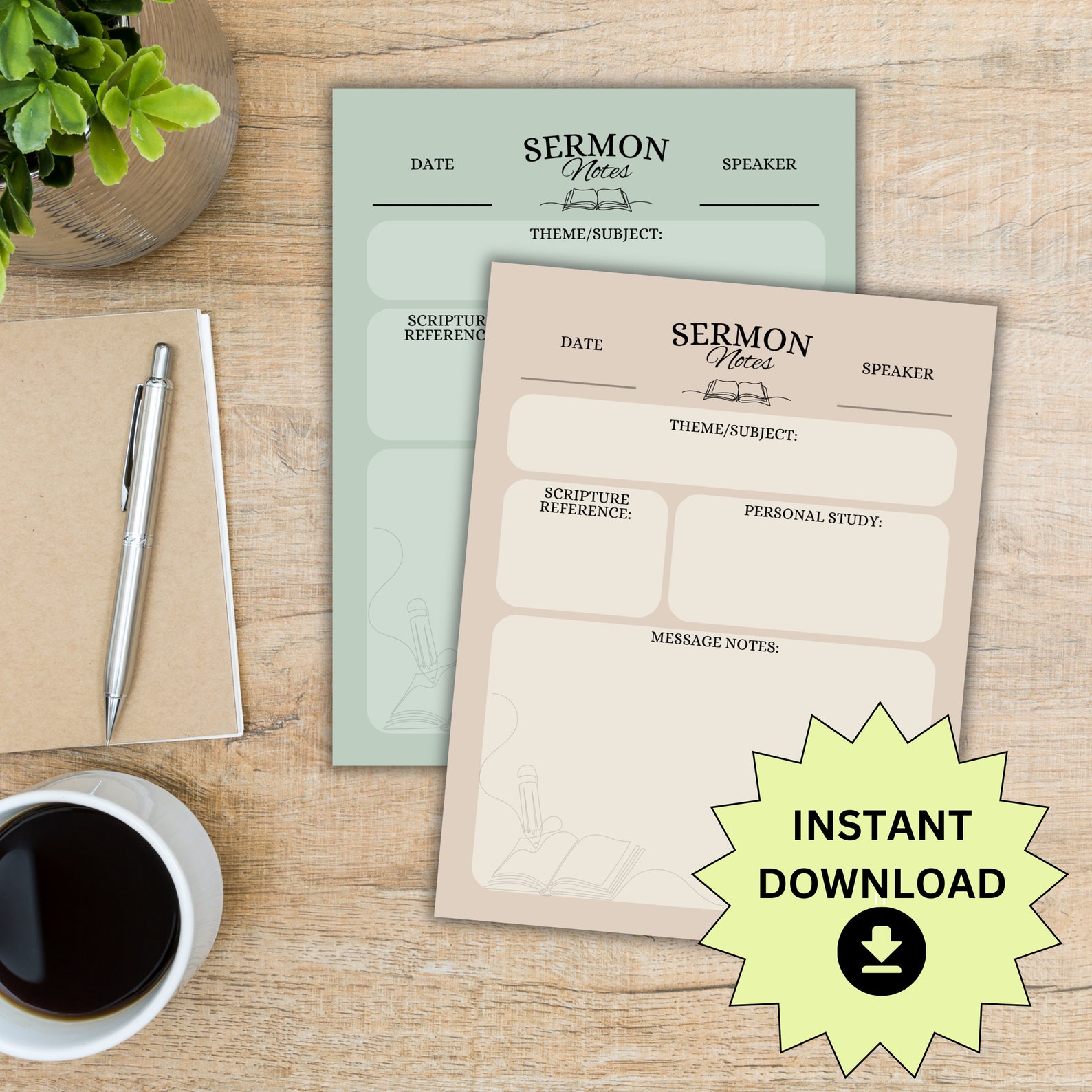 Digital Sermon Note Template/printable Sermon Note Journal/ Sermon Note ...