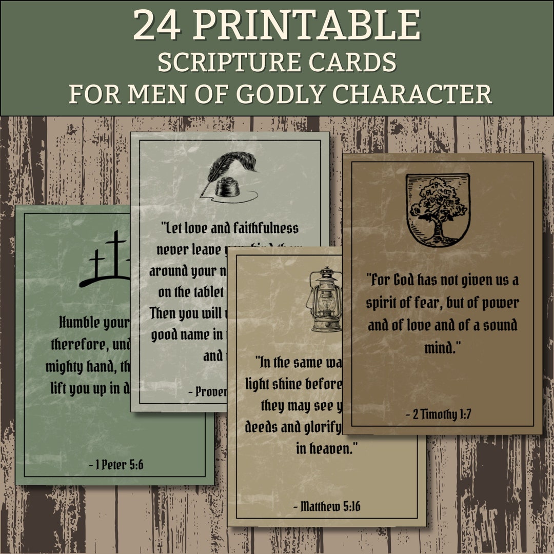 Masculine Scripture Cards,printable Bible Verse Cards, Motivational ...