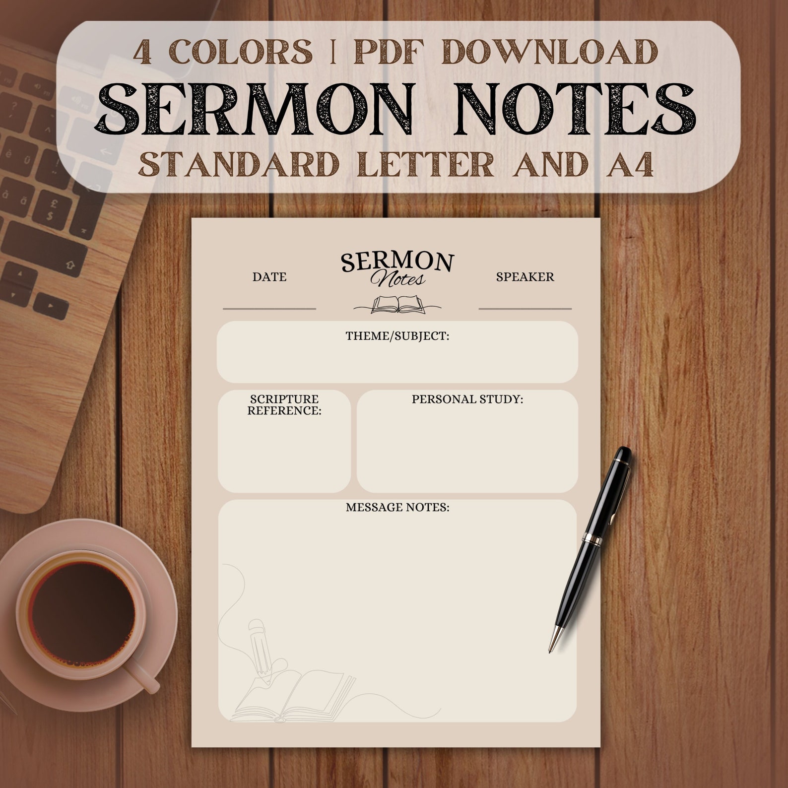 Digital Sermon Note Template/printable Sermon Note Journal/ Sermon Note ...