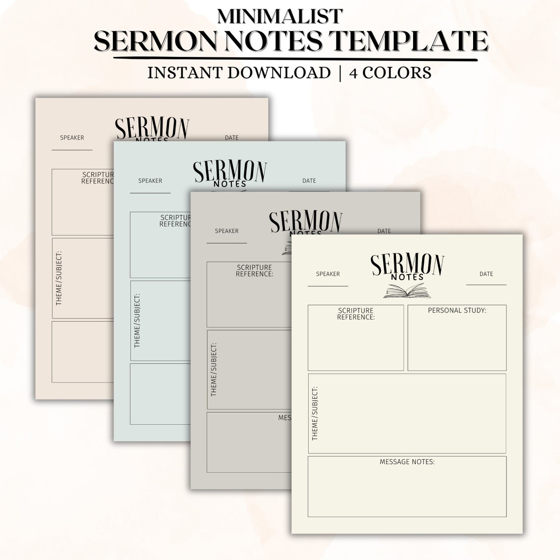 Digital Sermon Note Template/minimalist Sermon Note Journal/ Sermon ...