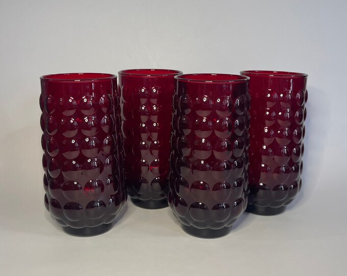 Vintage Anchor Hocking Ruby Red Bubble Ice Tea Glasses- Set of 4- 1960s ...