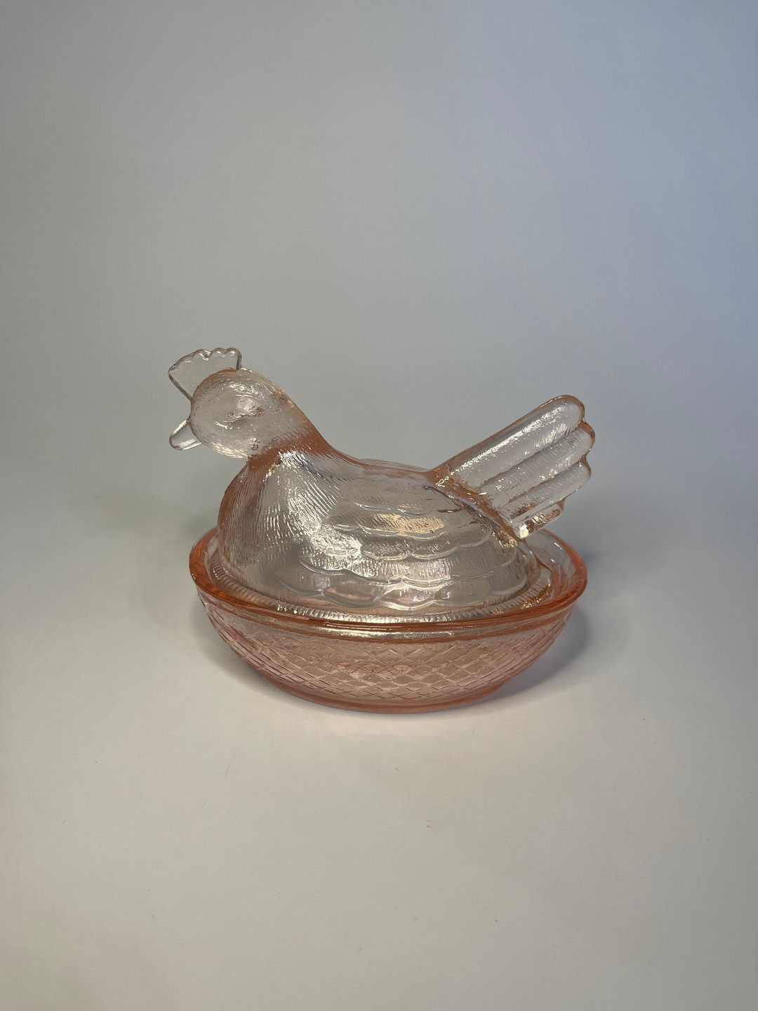 Vintage Pink Glass Hen on Nest- Small Size- Cottage Décor- Country ...