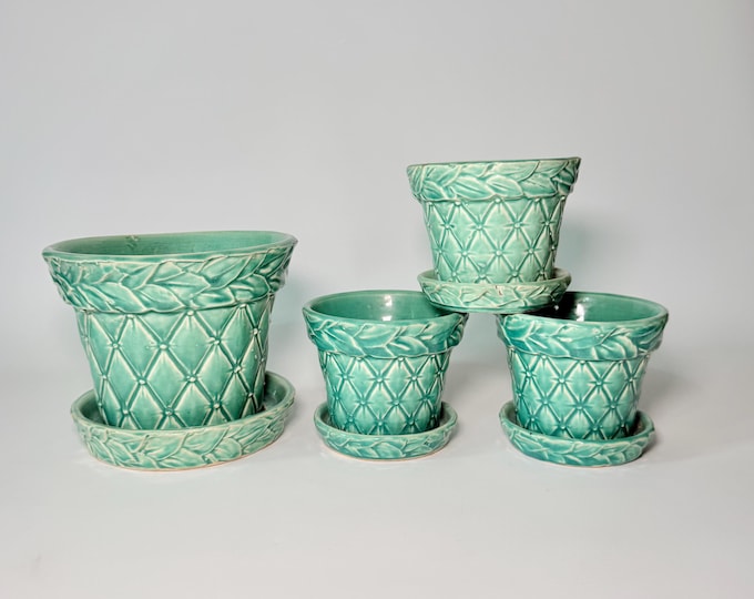 Vintage 1950s Mccoy Pottery "quilted Diamond Pattern" Turquoise Planter ...