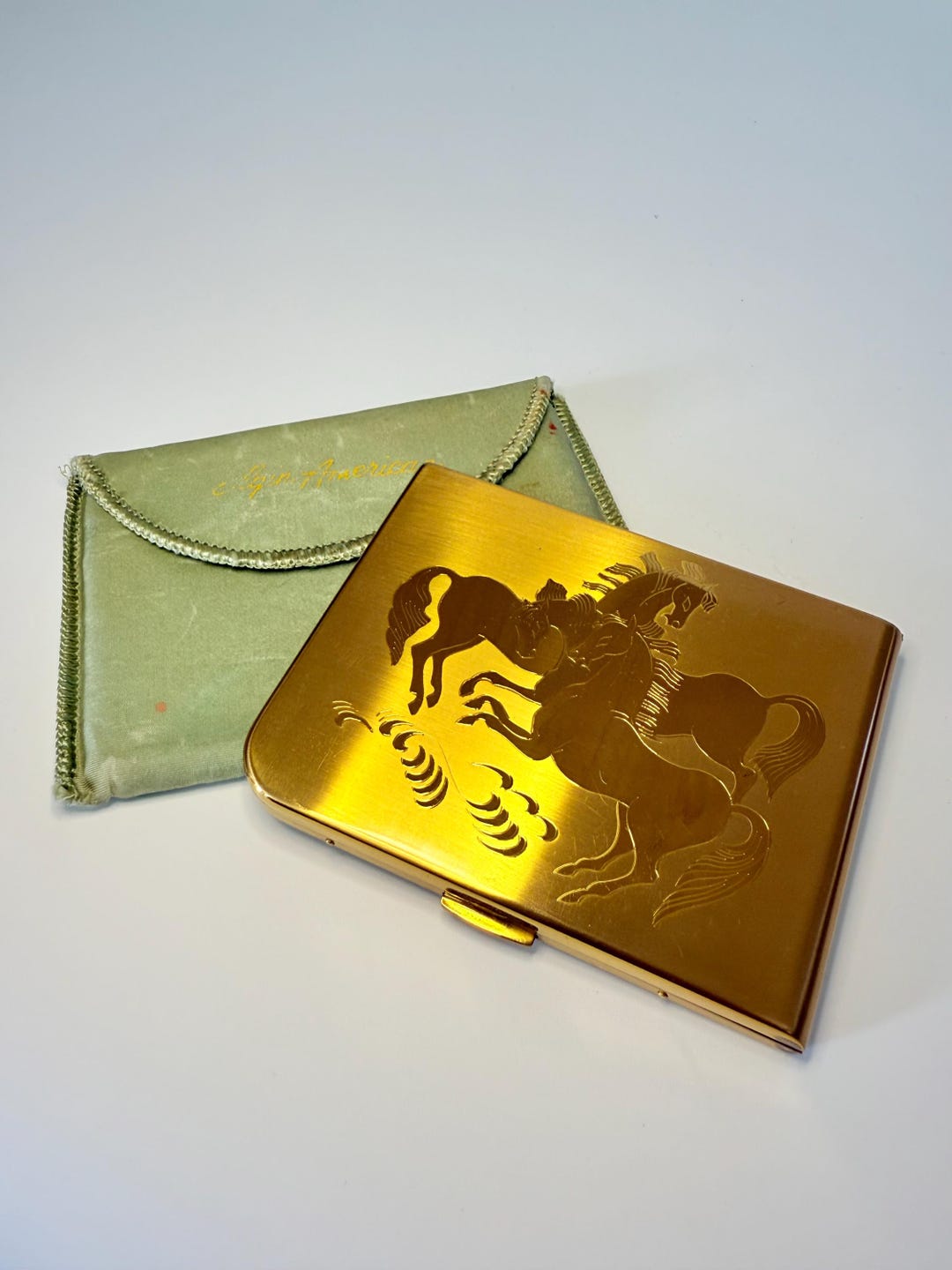 Vintage Elgin American Horse Themed Gold Tone Metal Cigarette Case ...
