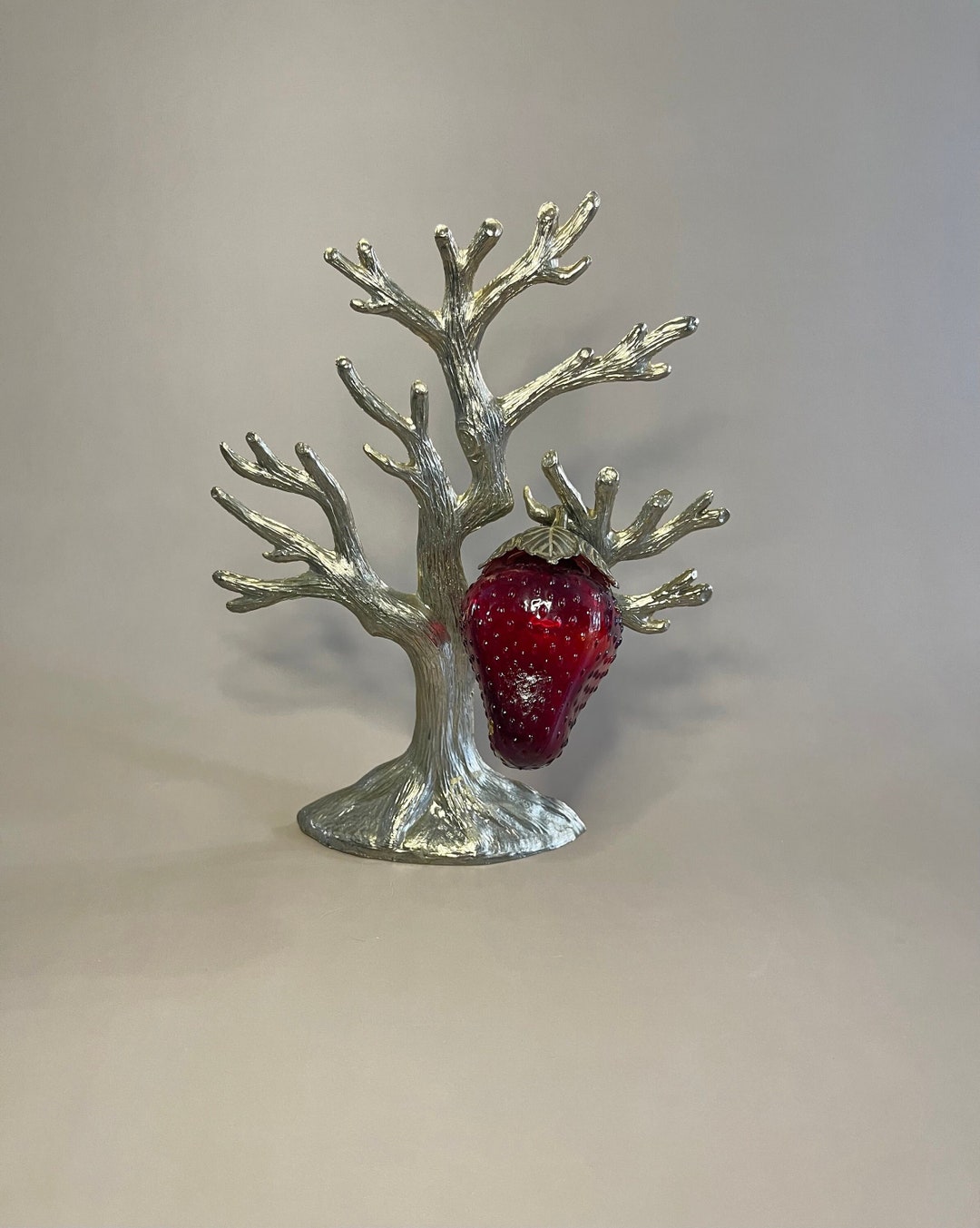 Vintage Metal Tree With Hanging Strawberry Salt/pepper Shaker- Ruby Red ...