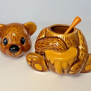 Vintage Ceramic Honey Bear & Pot Jar With Original Honey Dipper ...