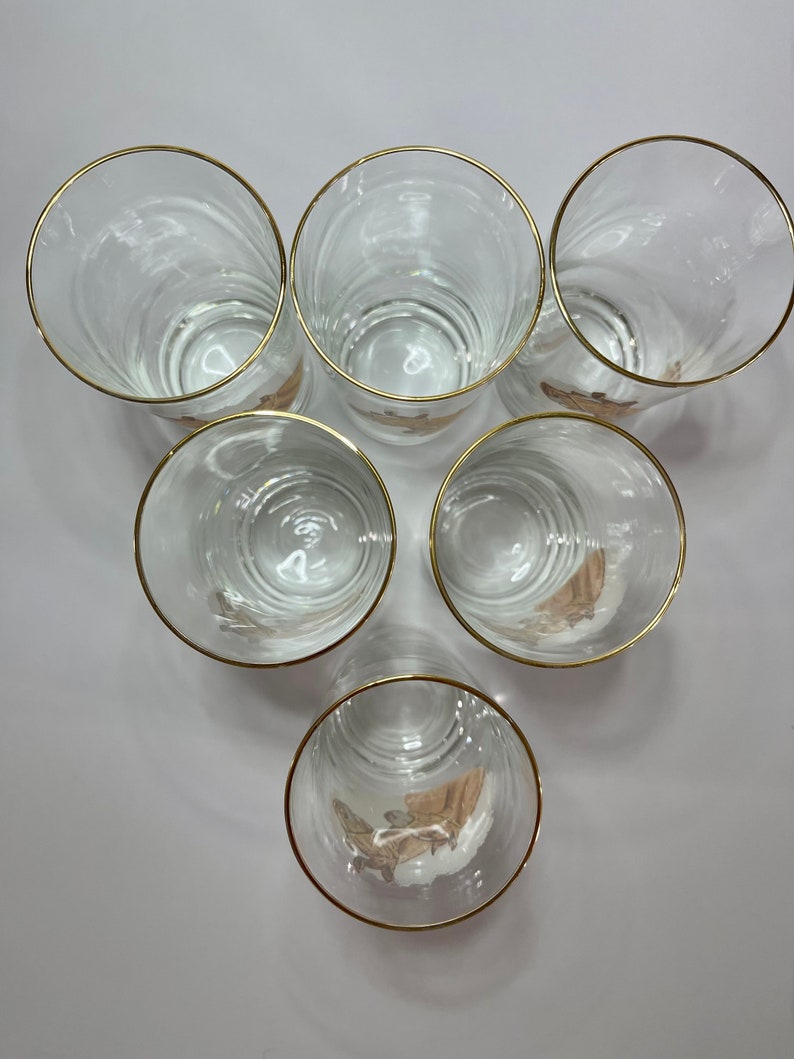 Vintage Horse Highball Glasses & Pitcher Gold Rimmed Set of 6 RARE ...