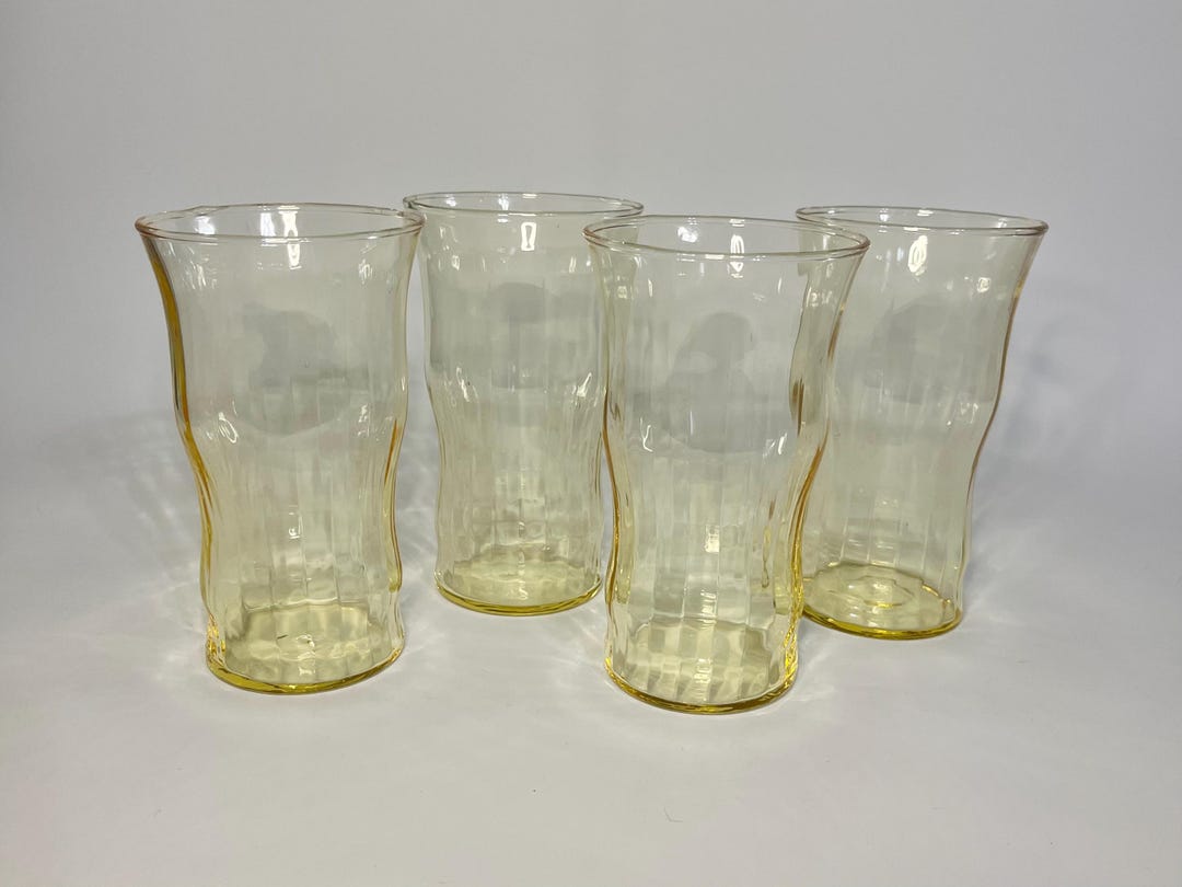 Vintage Yellow Optic Paneled Glass Tumblers- Set of 4- 12 Oz Flat ...