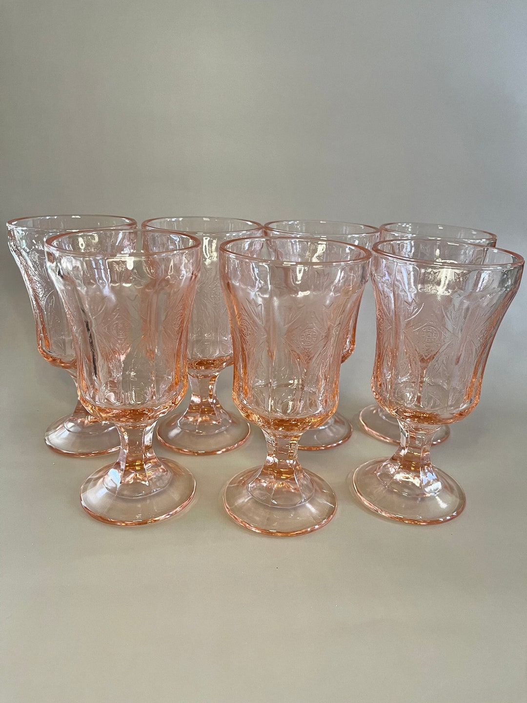 Vintage Pink Indiana Glass Goblets Madrid Recollection Pattern Set Of 7