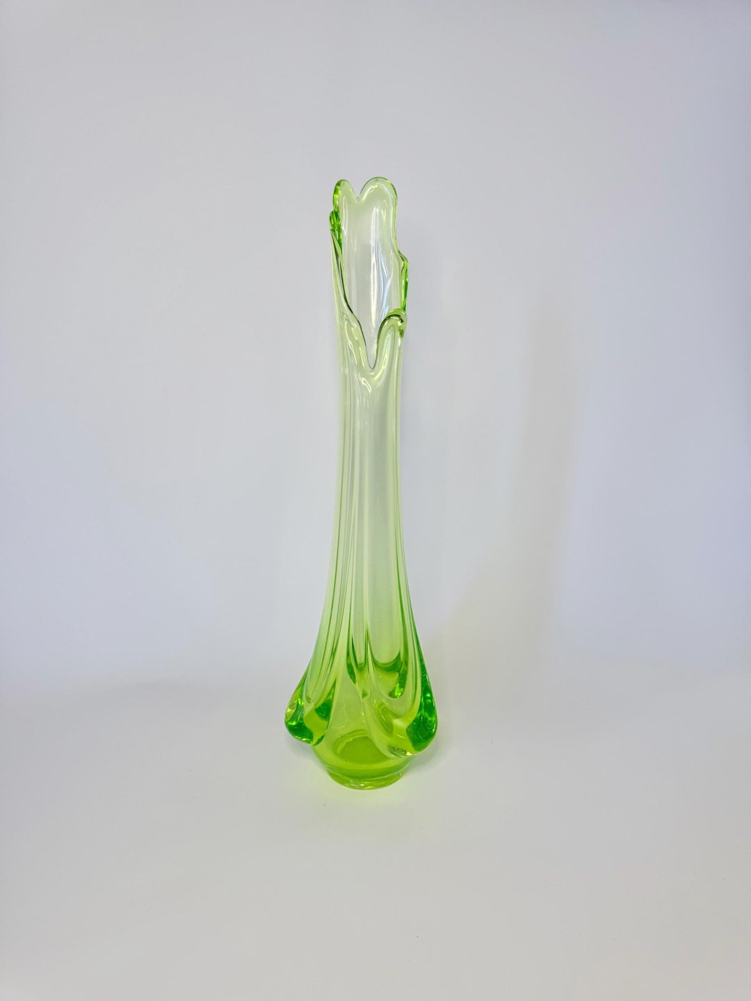 Vintage Viking Lime Green Drape Swung Glass Vase- Rare Uranium Art ...