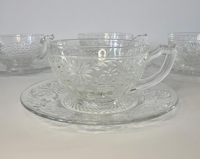 Vintage Indiana Glass Daisy Clear Tea Cup & Saucer Set- 1930s ...