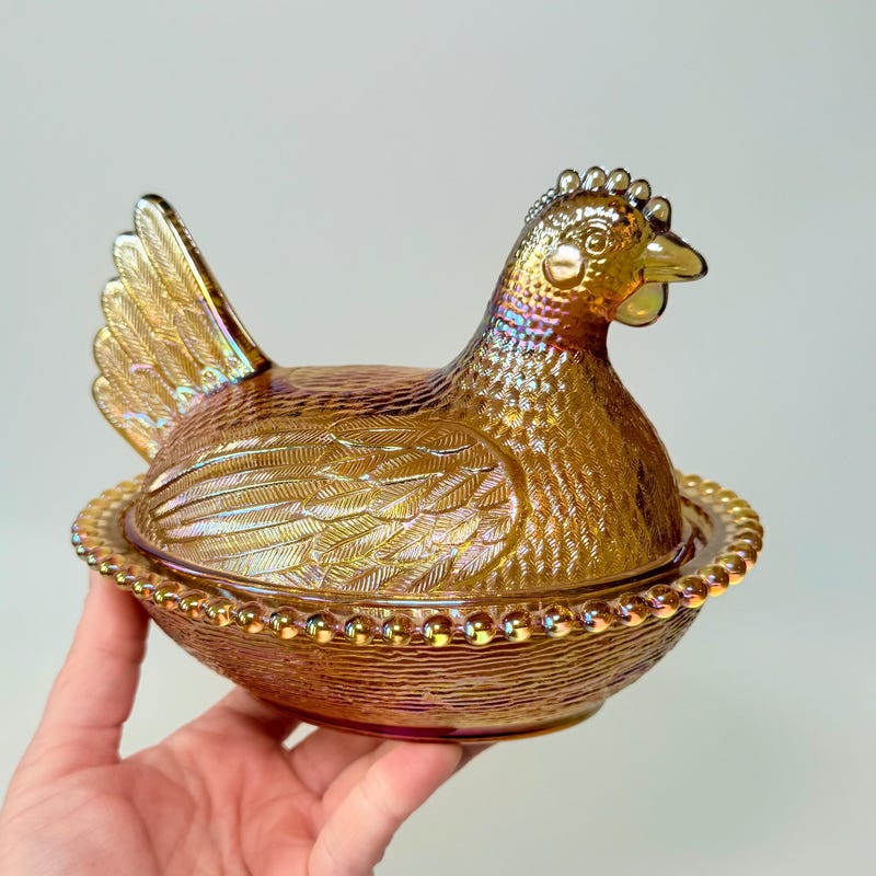 Carnival Glass Hen - Etsy