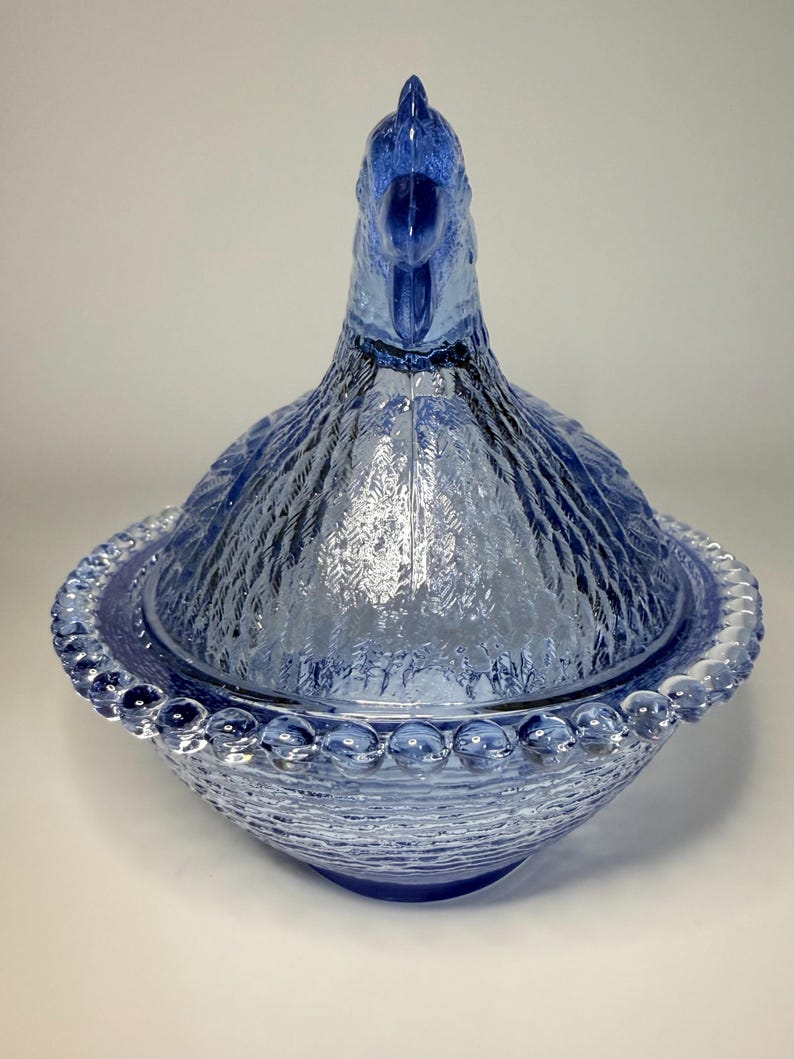 Vintage Indiana Glass Light Blue Glass Hen on Nest- With Striated Base ...