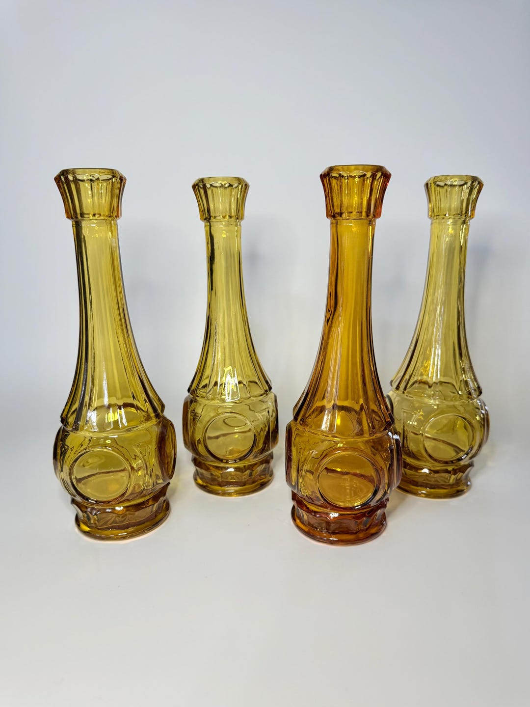 Vintage 1970s Amber Glass Bullseye Wheaton Vases- Set of 4- Floral ...