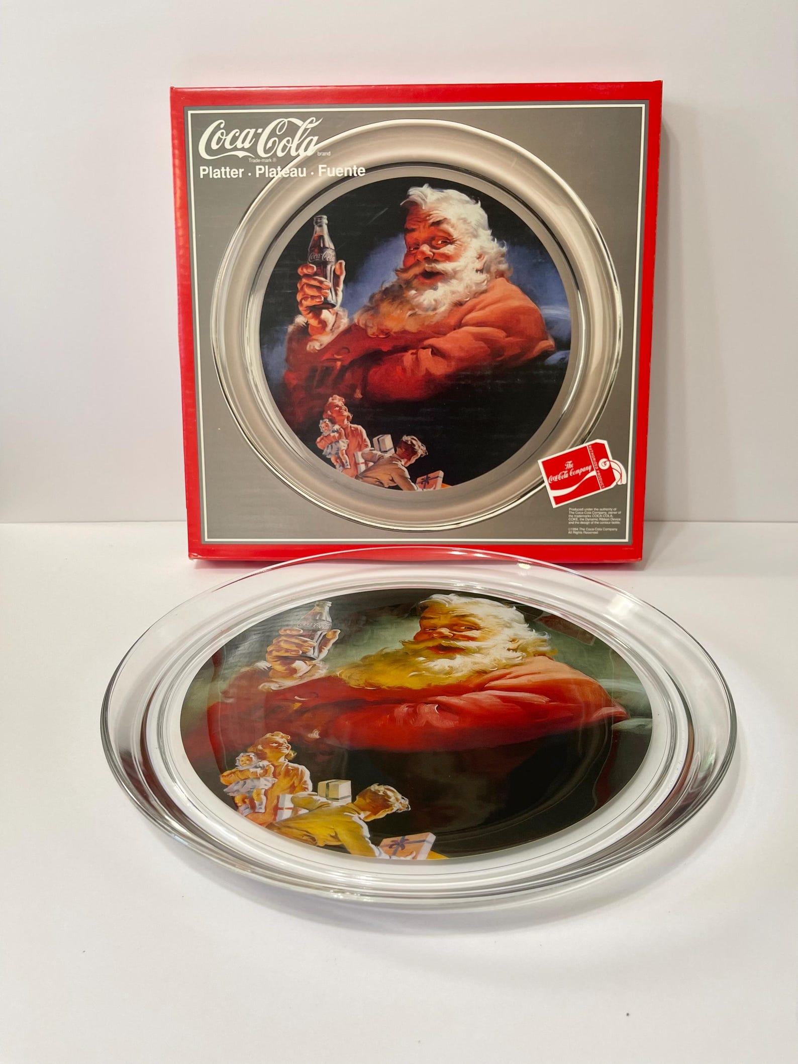Vintage 1994 Coca-cola Santa Glass Platter New in Box 5539 by Indiana ...